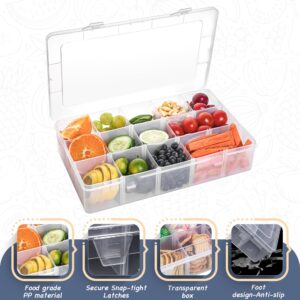 XUZC Snackle Box Container, Adjustable Divided Snack Box Serving Tray with Lid, Reusable 15 Compartments Snack Tray, Charcuterie Travel Snack Boxes for Kids, School, Picnic,Road Trip