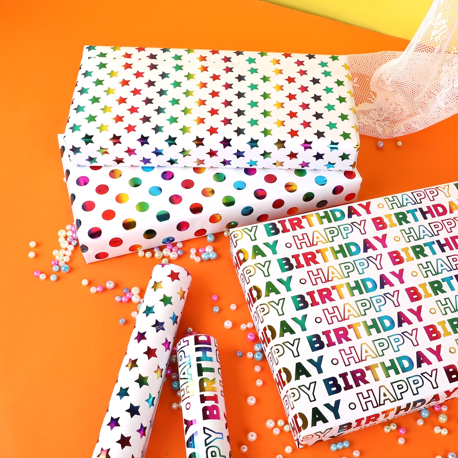 FUHITIM Birthday Wrapping Paper, Birthday Gift Wrapping Paper, Wrapping Paper Roll, Colored Happy Birthday Letter Design for Birthday, Holiday, Party, Baby Shower (17 inch X 32.8 ft)