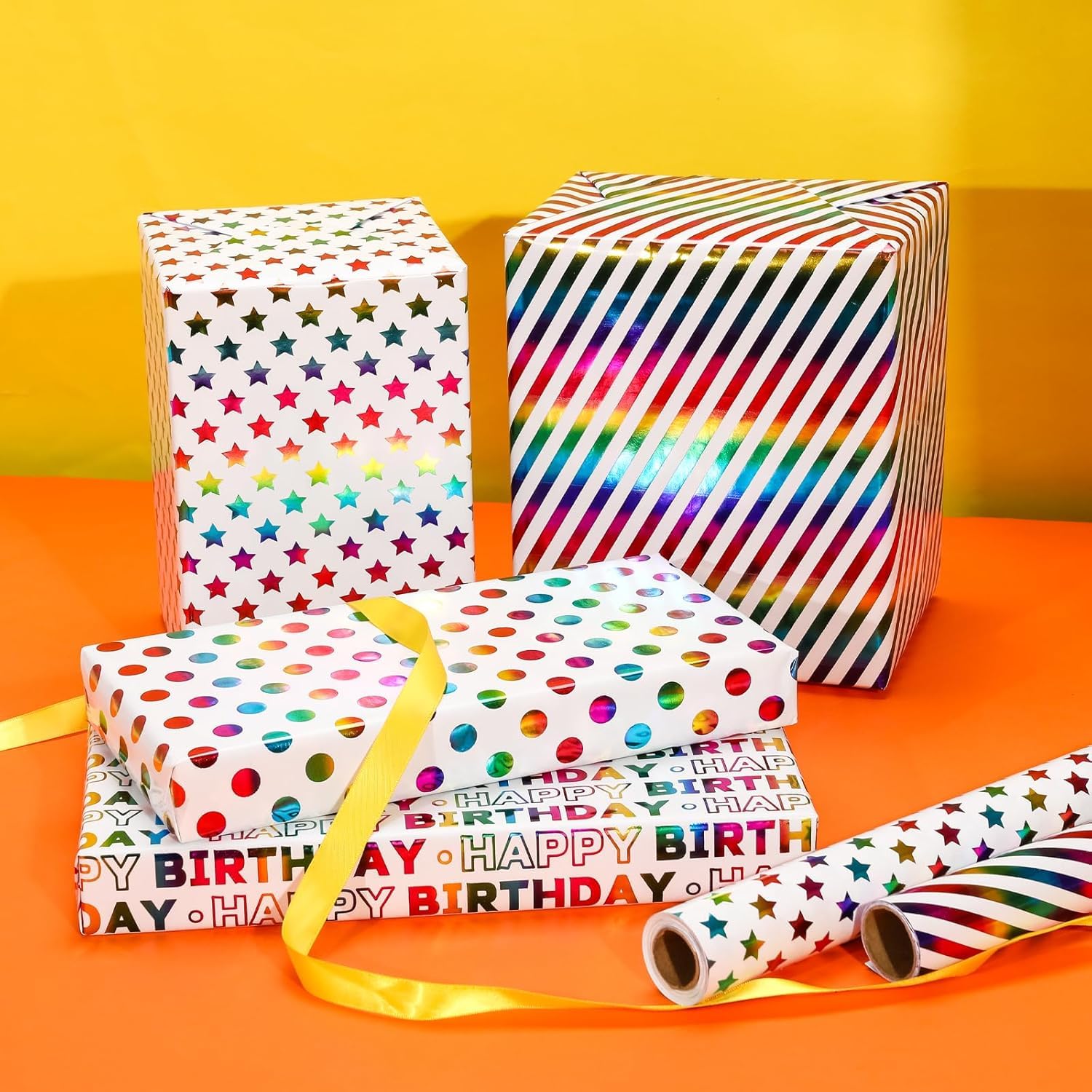 FUHITIM Birthday Wrapping Paper, Birthday Gift Wrapping Paper, Wrapping Paper Roll, Colored Happy Birthday Letter Design for Birthday, Holiday, Party, Baby Shower (17 inch X 32.8 ft)