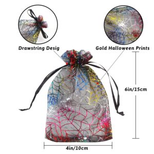 FOIMAS 100pcs Halloween Organza Drawtsring Gift Bags,4x6 Inch Spider Web Skull Organza Candy Treat Bag for Kids Halloween Trick or Treat Gift Wrapping Party Favor Supply