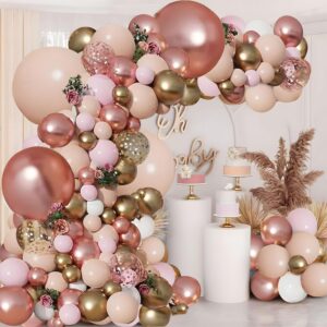 rose gold pink balloon garland kit, pastel pink gold metallic nude white balloons rose gold confetti balloons for bridal shower wedding girl birthday baby shower princess party decorations…