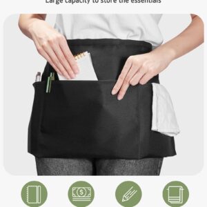 Syntus 12 Pack Server Aprons with 3 Pockets, Water Resistant Waitress Waist Apron for Women Men, Server Apron with Large Pockets for Waitress Book, Phone & Cutleries, 11.5-inch Black