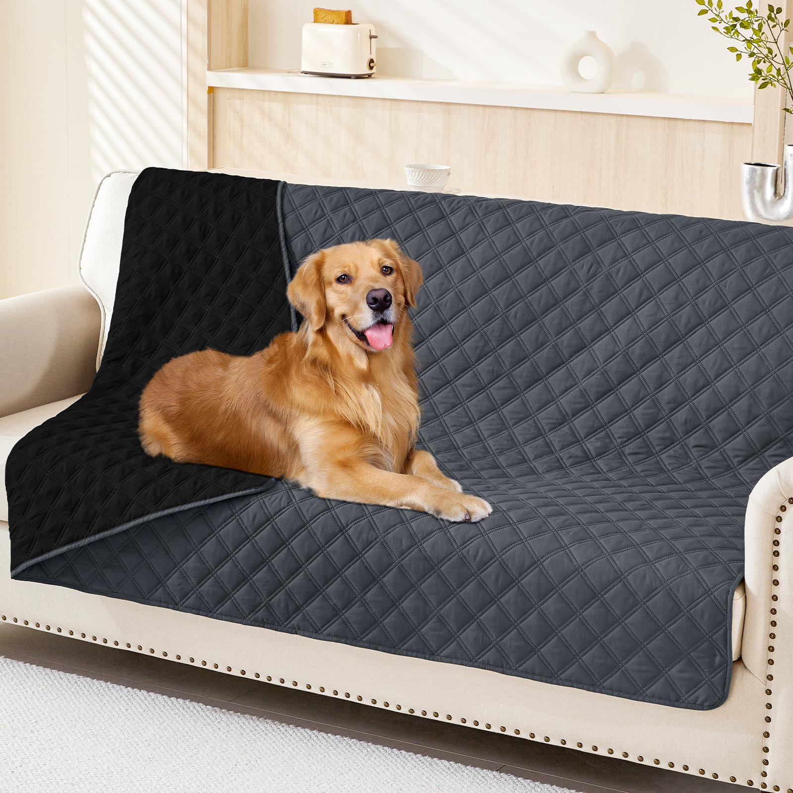 Smiry Waterproof Dog Blanket, Reversible Dog Bed Cover Pet Blanket, Soft Couch Cover for Dogs Washable, Bed Couch Sofa Furniture Protector for Puppy Cat Kids (52"x82", Dark Grey/Black)