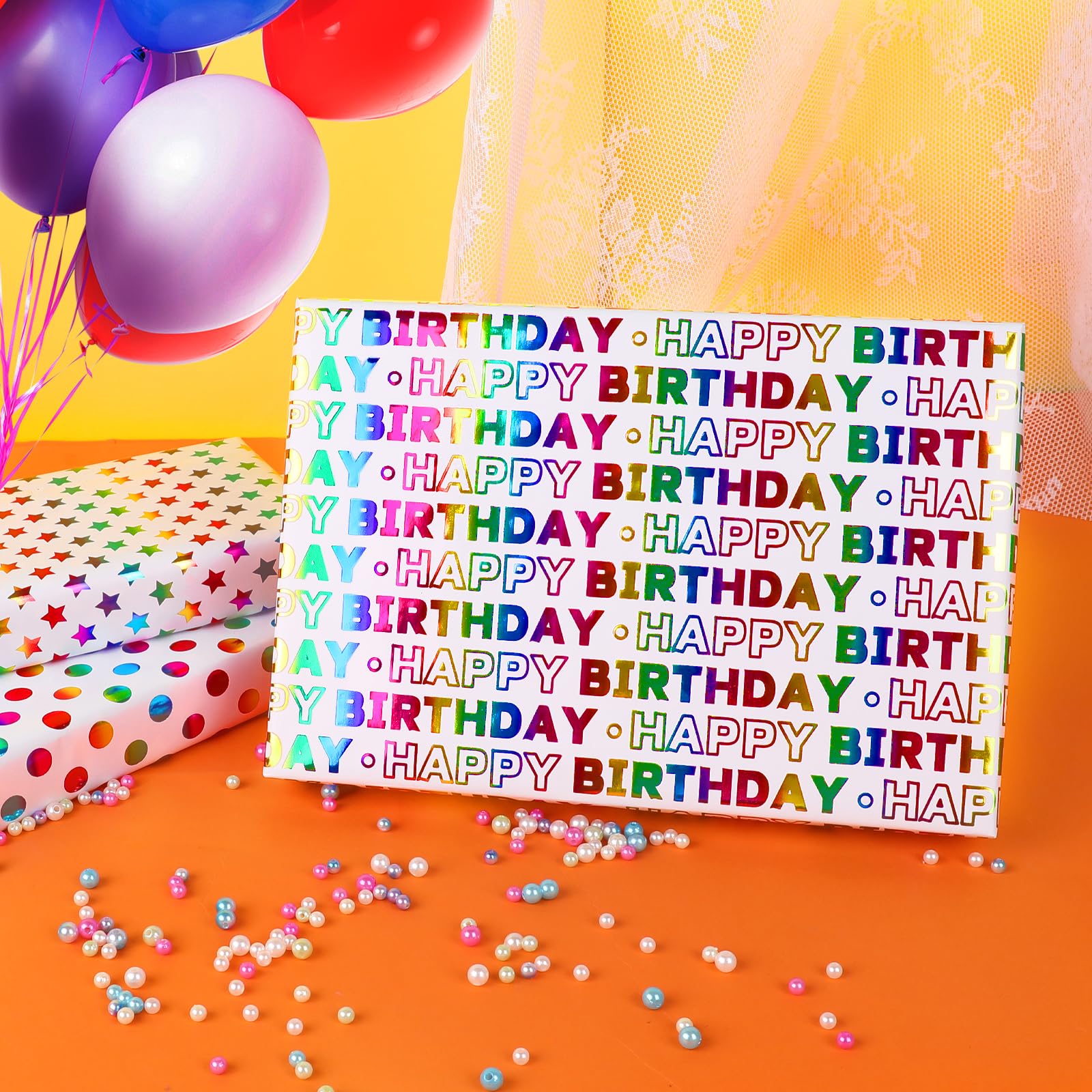 FUHITIM Birthday Wrapping Paper, Birthday Gift Wrapping Paper, Wrapping Paper Roll, Colored Happy Birthday Letter Design for Birthday, Holiday, Party, Baby Shower (17 inch X 32.8 ft)