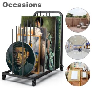 Mobile Art Canvas Storage Rack with Caster Wheels,Adjustable Column Art Painting Storage Easel,Black Art Canvas Organizer Display Stands for Drawing Boards,Panels,Printed Matter,Crafts Drying