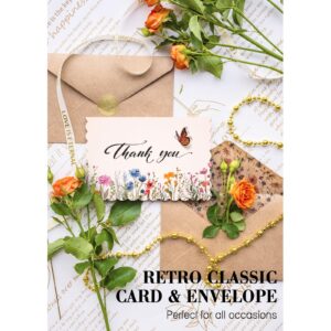 AZAZA Floral Thank You Cards with Envelopes 24 PK, Wedding Thank You Cards Unique Floral Design, 4x6 Wildflower Thank You Notes for Baby Shower, Bridal Shower, Sympathy (White Butterfly)