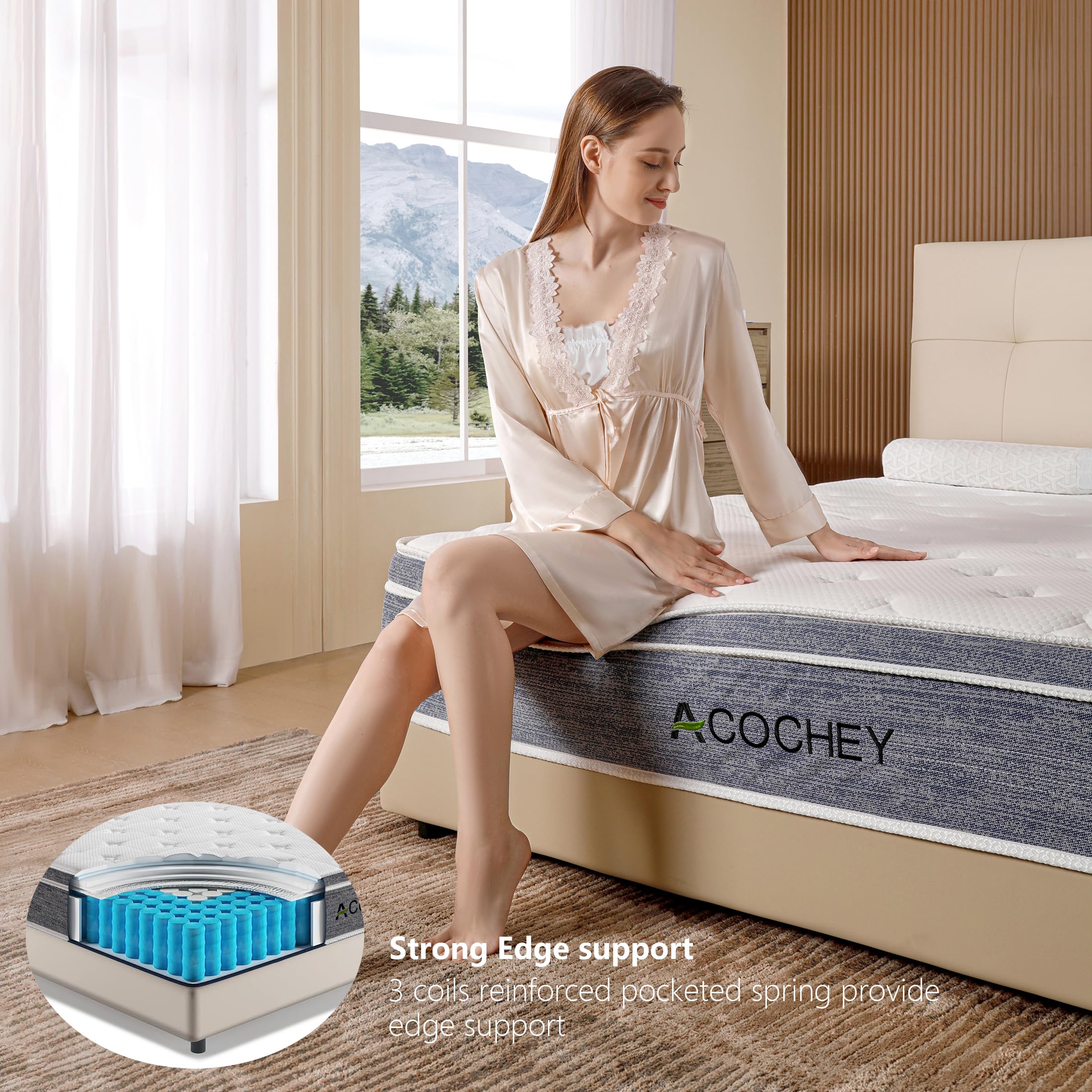 Acochey 8 Inch Queen Mattresses,Hybrid Queen Size Mattress in a Box,Gel Memory Foam Medium Firm Grey Mattress,Quality Comfort and Adaptive Support Breathable Cooling Queen Mattress,CertiPUR-US.