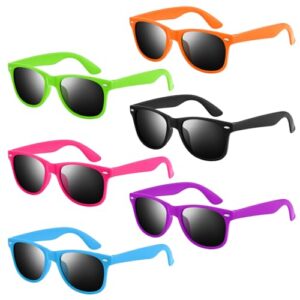 neburora 6 pack neon sunglasses bulk classic retro multicolor party sunglasses for goody bag fillers toys adult men women birthday summer beach party favors