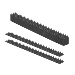 pack of 10 plastic bird deterrent spikes for birds, pigeon, squirrel, raccoon, crow, and cat anti-climb strips to deter theft - suitable for wall, windowsill, railing, fence, and roof - grey