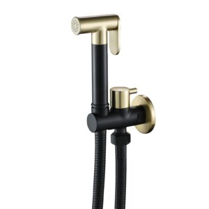 wrkmh hand held bidet sprayer for toilet, black and brushed gold toilet sprayer attachment wall mounted cloth diaper sprayer single cold brass handheld bidet sprayer with 59 inch shower hose