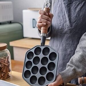 Takoyaki Maker, Cast Iron Takoyaki Pan 14 Holes Nonstick Baking Plate Pancake Grill Pan with Detachable Handle for Home Kitchen Restaurant