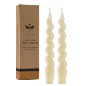 deybby white beeswax spiral candle, 7 inch 2 pack twisted pure beeswax candles for home meditation dinner decor