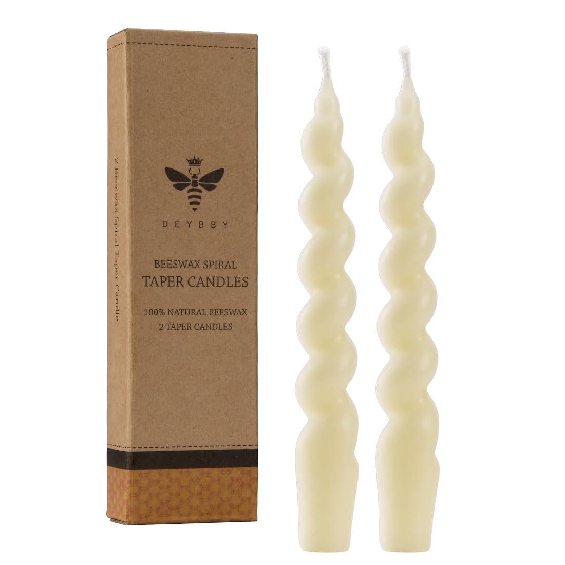 DEYBBY White Beeswax Spiral Candle, 7 inch 2 Pack Twisted Pure Beeswax Candles for Home Meditation Dinner Decor