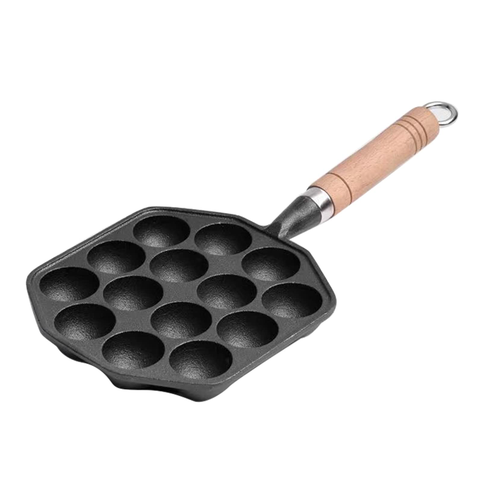 Takoyaki Maker, Cast Iron Takoyaki Pan 14 Holes Nonstick Baking Plate Pancake Grill Pan with Detachable Handle for Home Kitchen Restaurant