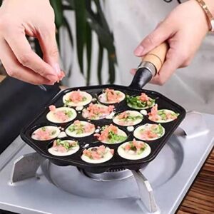 Takoyaki Maker, Cast Iron Takoyaki Pan 14 Holes Nonstick Baking Plate Pancake Grill Pan with Detachable Handle for Home Kitchen Restaurant