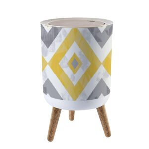 lgcznwdfhtz small trash can with lid for bathroom kitchen office seamless abstract geometric pattern pastel yellow gray white diagonal garbage bin waste basket decorative 1.8 gallons, 14x9inch