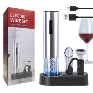 oaklete 6-in-1 electric wine opener set rechargeable electric wine bottle opener can open 80 bottles once charging and 3+ months lasting, gift for wine lovers（stainless steel ）