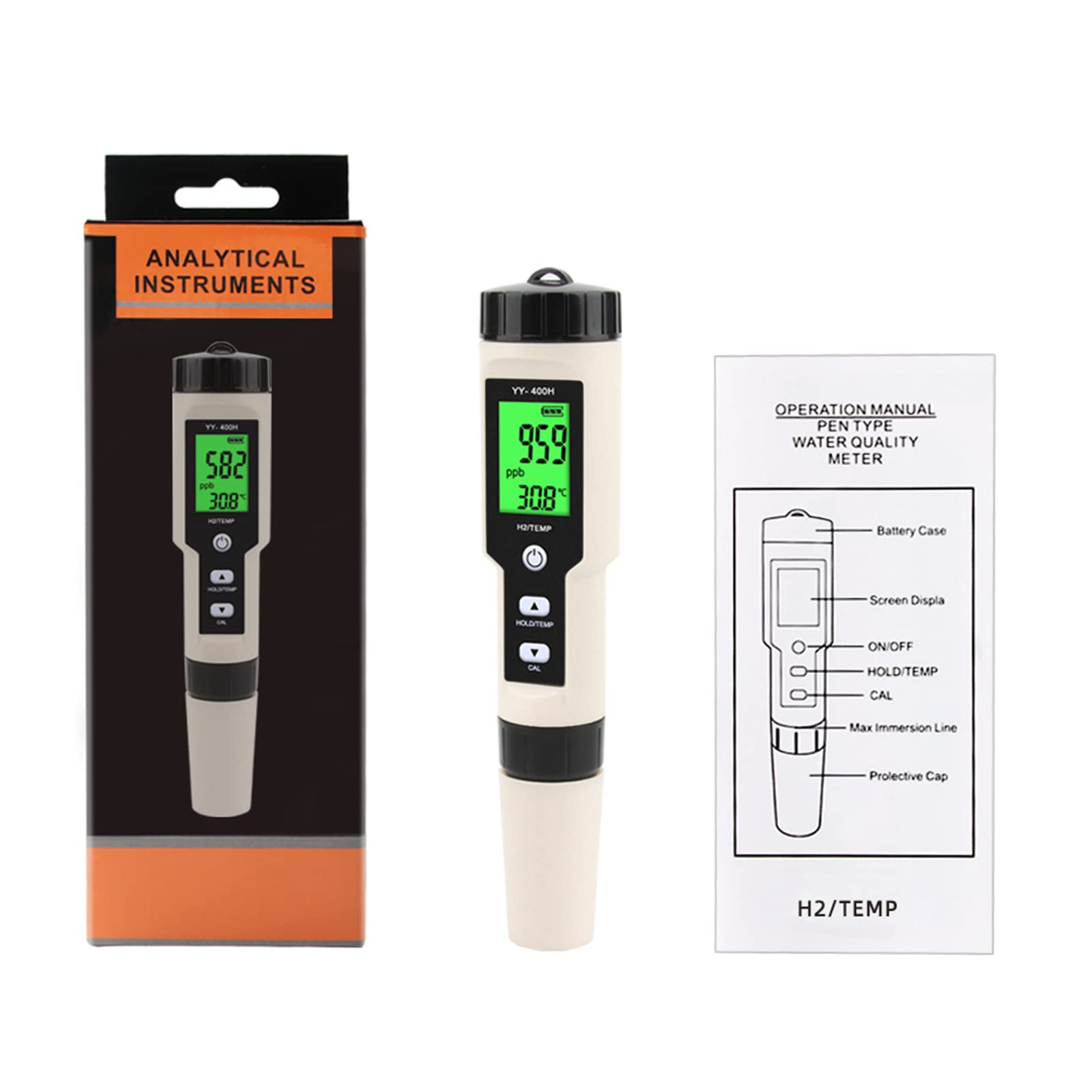 HUIFACAI Digital Hydrogen Meter Water Quality Tester with ATC Accuracy Pen Type Meter Data Hold Function LCD Displays Water Quality Tester for Drinking Water Water Quality Tester Ppm