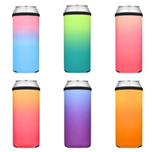 6pcs ktinnead slim can cooler sleeves, personalized blank can coolers sleeves, soft foldable chloroprene rubber can coolers sleeves, reusable slim can coolers sleeves suit for parties, birthdays