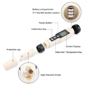 HUIFACAI Digital Hydrogen Meter Water Quality Tester with ATC Accuracy Pen Type Meter Data Hold Function LCD Displays Water Quality Tester for Drinking Water Water Quality Tester Ppm