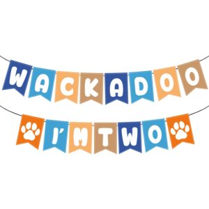 blue dog 2nd birthday decorations banner, wackadoo i'm two banner, wackadoo im 2 theme birthday decoration blue birthday banner