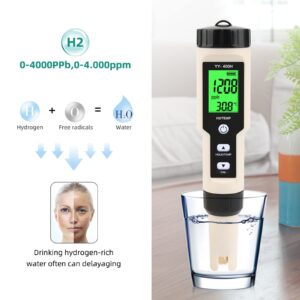 HUIFACAI Digital Hydrogen Meter Water Quality Tester with ATC Accuracy Pen Type Meter Data Hold Function LCD Displays Water Quality Tester for Drinking Water Water Quality Tester Ppm