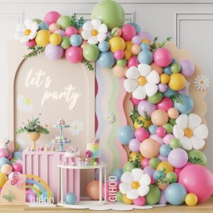 daisy flower balloon arch kit 137pcs pink and green yellow wild flower balloons for wild flower baby in bloom baby shower spring daisy theme birthday party decorations