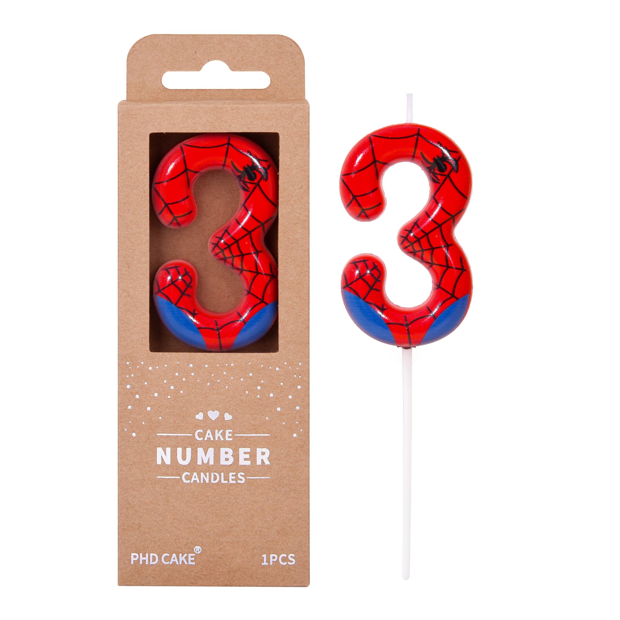 PHD CAKE 2.76 Inch Number 3 Spider Birthday Candles, Spider Cartoon Themed Number Candles, Cake Number Candles, Party Celebration