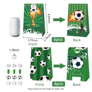 YIPAXEJE 12 Pack Paper Soccer Party Favor Bags - Ideal for Birthday Gift Bags, Snack Bags, and Party Favor Bags for Kids Birthday - Includes 12 Soccer Stickers for Customization