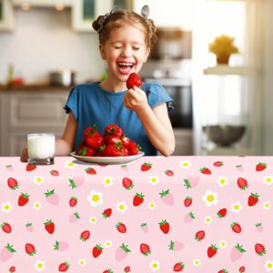 GREHUMOR 3 Pack Strawberry Tablecloth Strawberry Birthday Decorations Plastic Strawberry Theme Party Table Cover for Girls Sweet One Birthday Berry Sweet Baby Shower Party Supplies