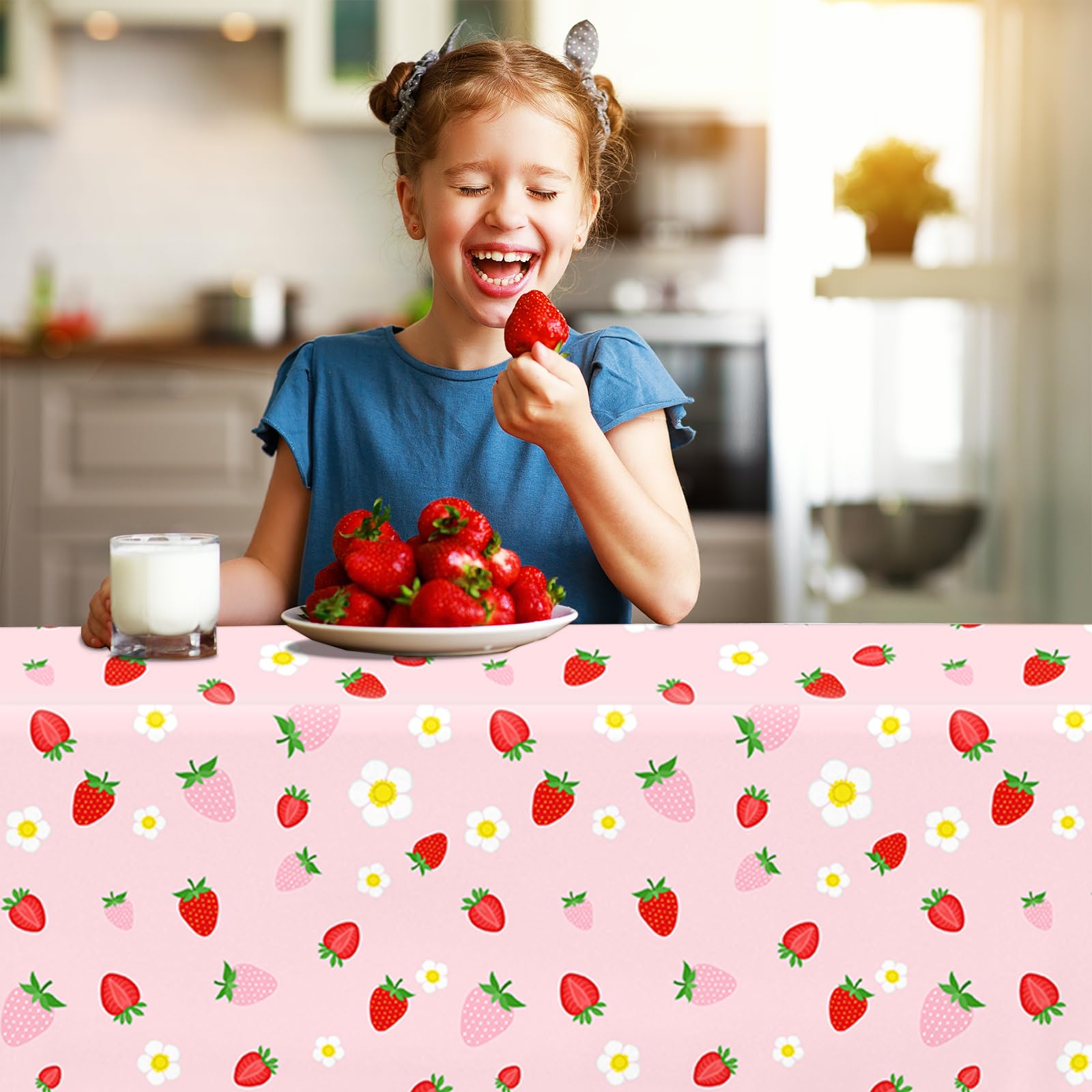 GREHUMOR 3 Pack Strawberry Tablecloth Strawberry Birthday Decorations Plastic Strawberry Theme Party Table Cover for Girls Sweet One Birthday Berry Sweet Baby Shower Party Supplies