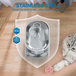 Cat Water Fountain, 84oz/2.5L Automatic Pet Water Fountain Dog Water Dispenser with a Stainless Steel Tray, Easy Cleaning for Cats, Dogs, LED Light - Clear