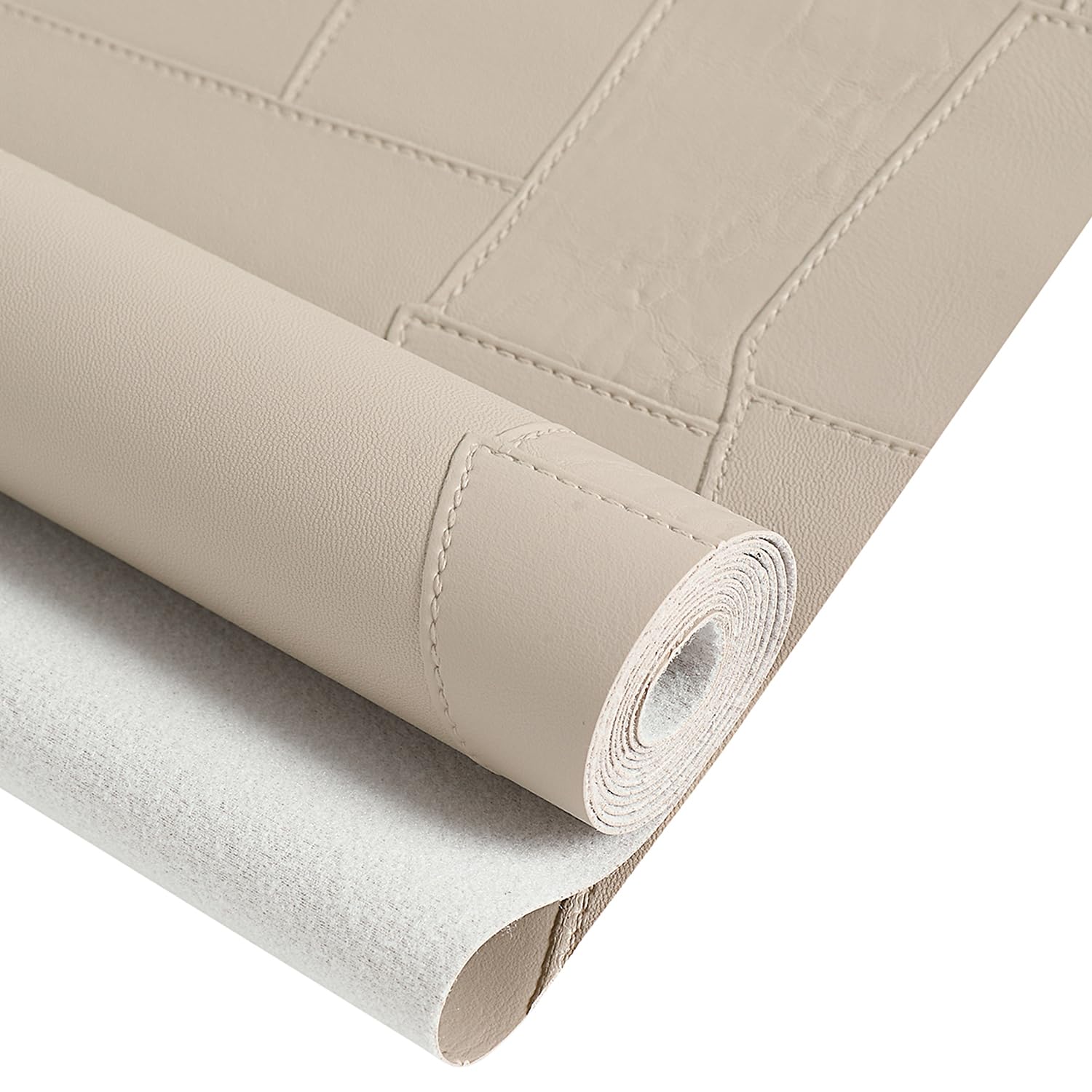 Marine Vinyl Fabric, Upholstery Faux Leather - 61" Width (Actual Usable Portion 57"), Specially Designed for Upholstering Automobile Car Seats, Sofas, and Chairs(Beige,Pre-Cut 36"x61")