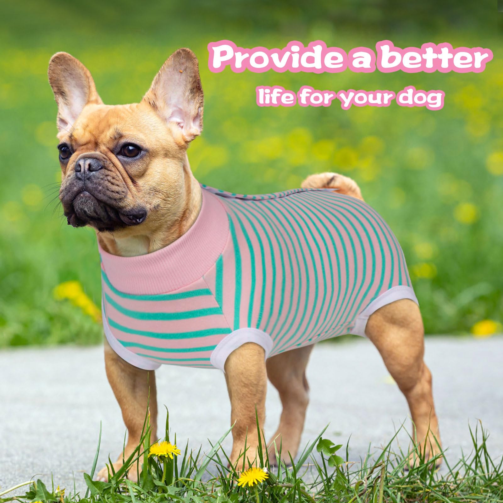 Khatibb Dog Surgical Recovery Suit Soft Breathable Dog Bodysuit E-Collar & Cone Alternative Surgical Suit, Dog Stripe Onesie Anti Licking Wounds Spay Suits for Male and Female