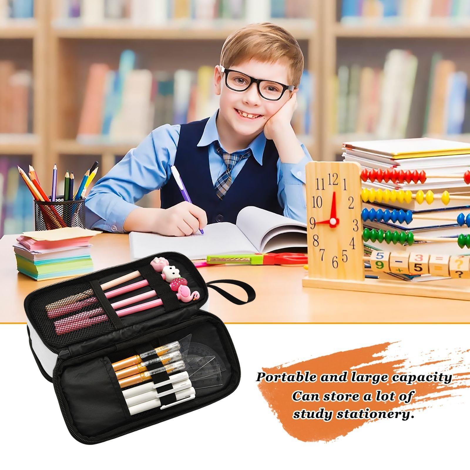 UMIRIKO White Solid Pencil Pen Case Large Capacity Multi-slot Pen Pouch Holder for School Office College Student Teens Adult 01