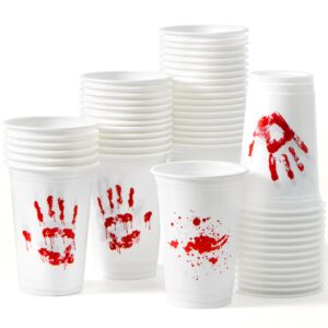 JOYIN 50 PCS Halloween Blood Print Cups Disposable, 12oz Hand Print Plastic Cups bulk, Party Favors for Party Supplies, Halloween Cups for Kids Party Decoration, Coffee, Juice Beverages Drinkware