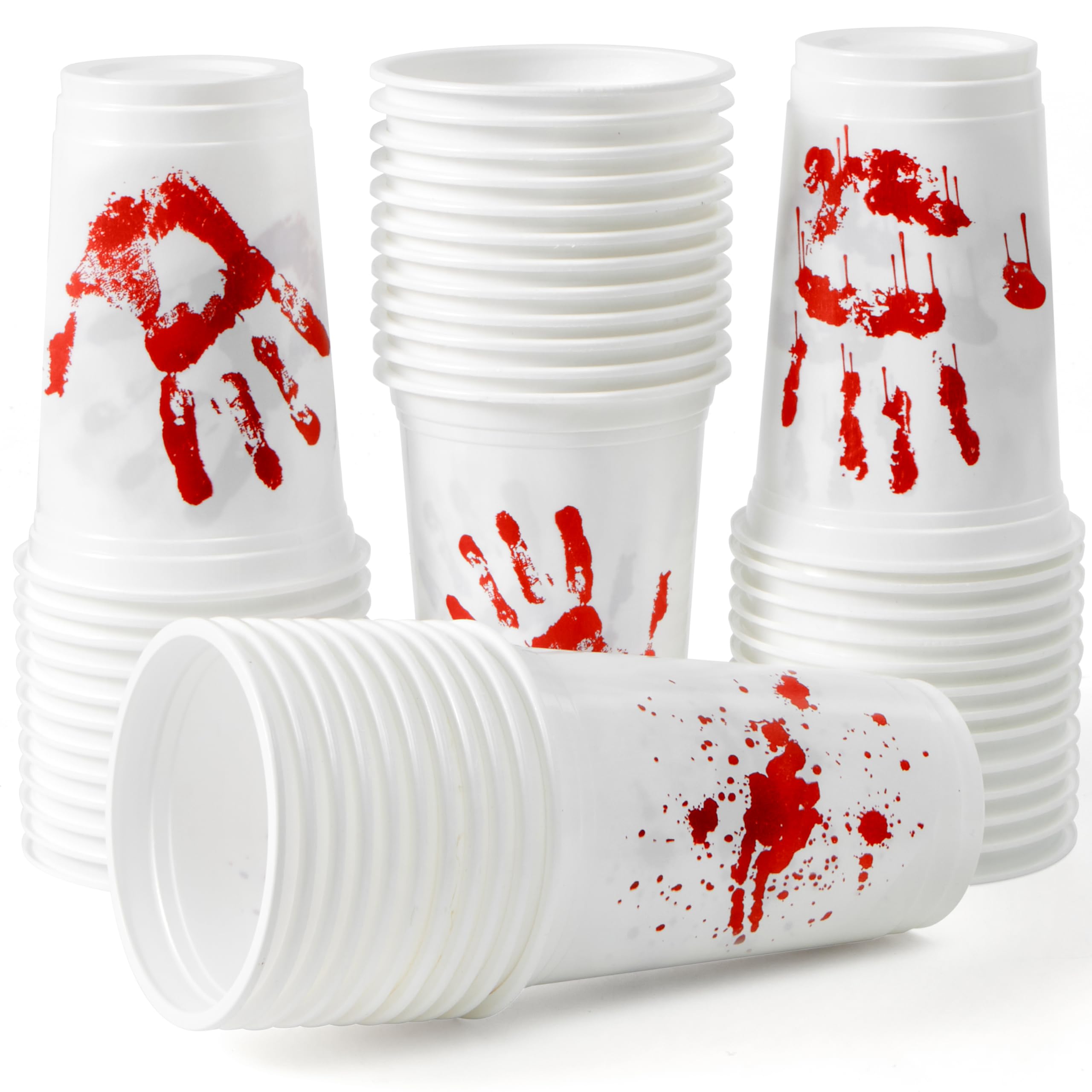 JOYIN 50 PCS Halloween Blood Print Cups Disposable, 12oz Hand Print Plastic Cups bulk, Party Favors for Party Supplies, Halloween Cups for Kids Party Decoration, Coffee, Juice Beverages Drinkware