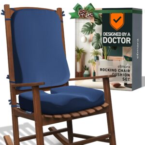 elmara rocking chair cushion set – doctor designed contour memory foam cushions are the ultimate comfort solution for indoor and outdoor rocking chairs – extra-durable covers, jumbo size (navy)