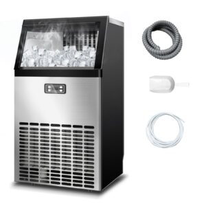 doghly 120lbs/24h commercial ice maker,48 cubes/11mins, 33lbs ice storage capacity, counter ice maker self cleaning, 24 hour timer stainless steel freestanding ice maker machine (120lbs/day)