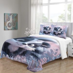 THUBDYEA Skunk Bedding Set 3D PrintedSiberian Sled Dog Quilt Cover Comforter Covers Duvet Cover for Childrens and Adults with Pillowcases Microfiber 3 Pieces with Zipper Closure Queen（228x228cm）