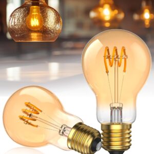 TobeBright A19 Vintage LED Edison Light Bulbs, 4W Equivalent 40W LED Bulbs, 2200K Amber Warm Light Bulbs, E26 Medium Base Spiral Filament Dimmable Light Bulbs for Bedroom Living Room Home, 2-Pack