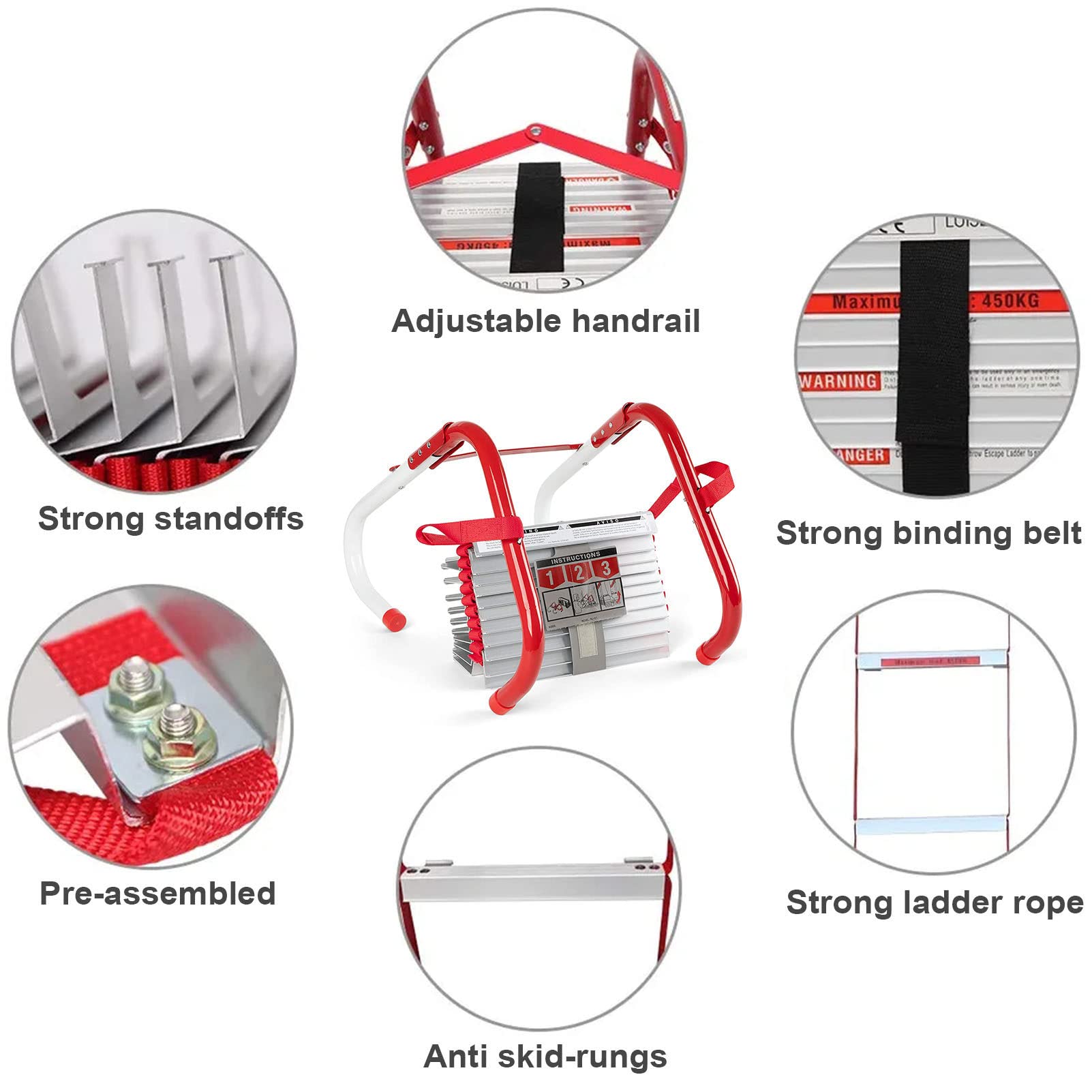 Escape Ladder for Homes, 32FT Retractable Fire Safety Ladder with Wide Steps for Adults and Kids, Portable Emergency Window Exit Kit