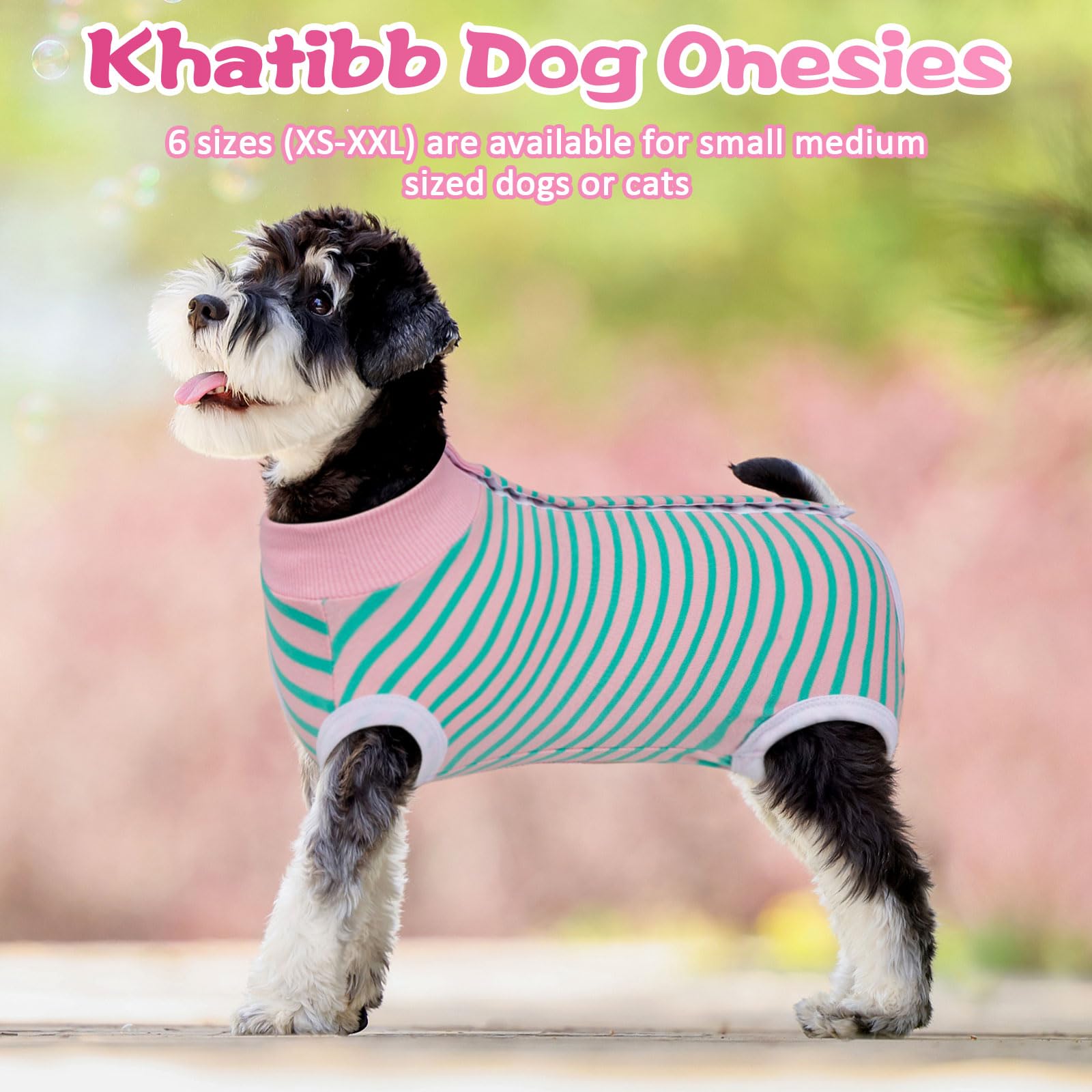 Khatibb Dog Surgical Recovery Suit Soft Breathable Dog Bodysuit E-Collar & Cone Alternative Surgical Suit, Dog Stripe Onesie Anti Licking Wounds Spay Suits for Male and Female