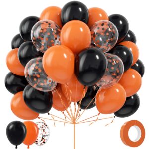 adoinby black and orange balloons, 70pcs 12inch black orange latex balloon and confetti balloons for halloween celebration trick or treat party spooky ghost party bar anniversary graduation decoration