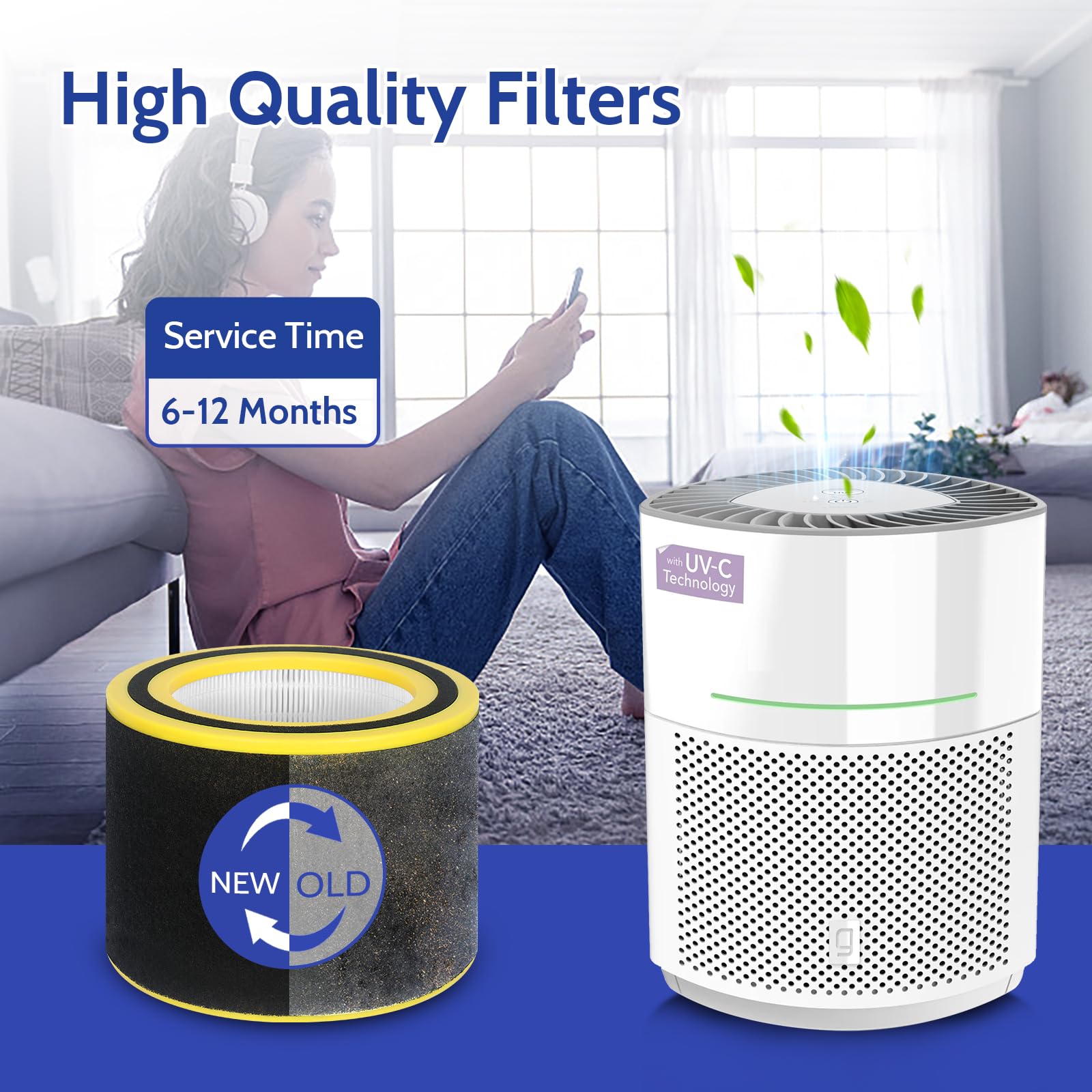 XBGG FLT151 Replacement Filter V HEPA Compatible with AC3000W AC3000B AP3151W and AC151 Air Purifier Airsafe Series, AC3000W True HEPA Filter V Replacement FLT151, 2 HEPA + 4 Pre-Filter