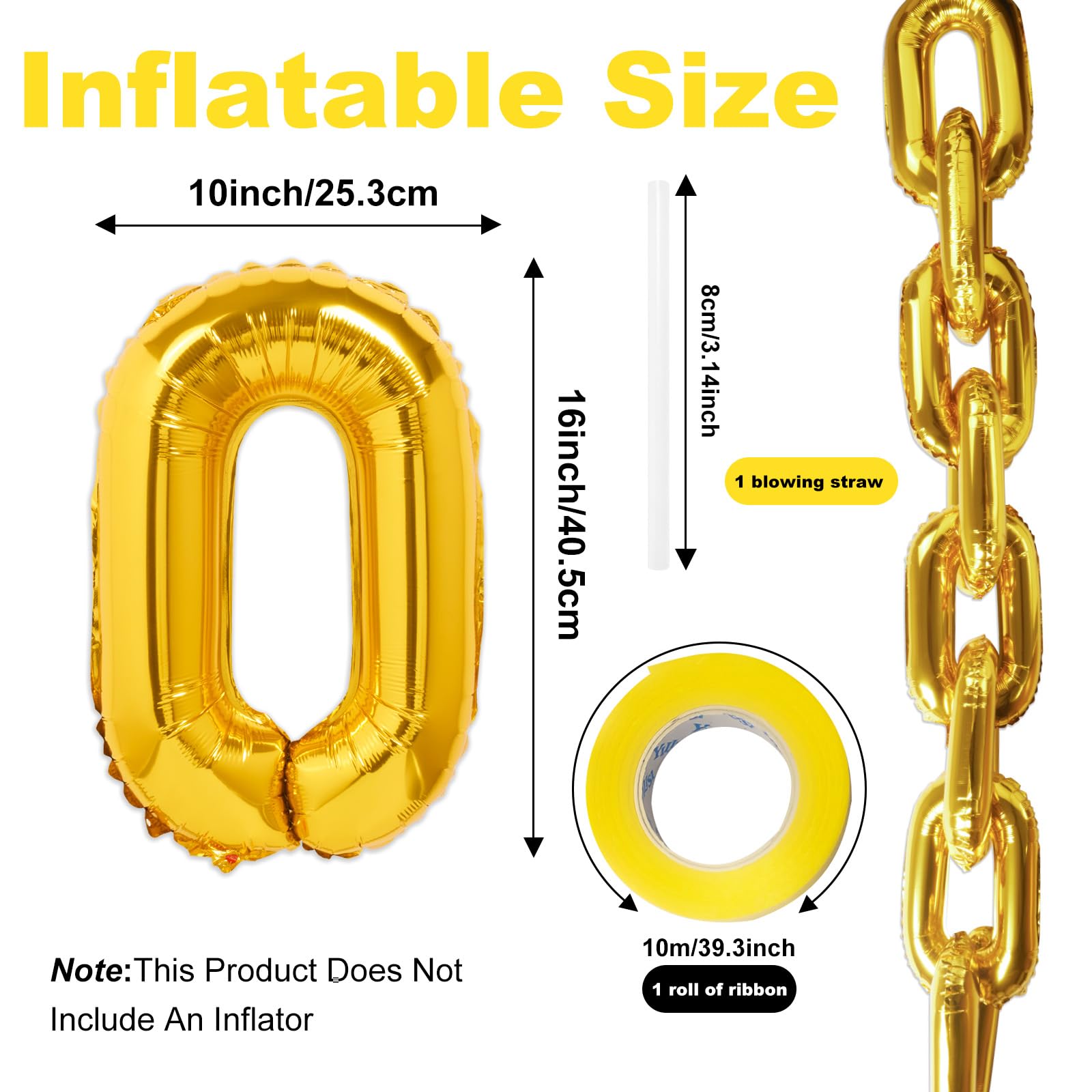 Ckepvo 25Pcs Chain Balloons 16 inch Gold Chain Balloons Hip Hop Party Decorations,Giant Balloon Chain For 90s Party Decorations, Gold Foil Balloons Party Supplies And Decorations (A-Gold)