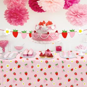 GREHUMOR 3 Pack Strawberry Tablecloth Strawberry Birthday Decorations Plastic Strawberry Theme Party Table Cover for Girls Sweet One Birthday Berry Sweet Baby Shower Party Supplies