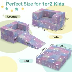 BIERUM Toddler Couch with Blanket, 3-in-1 Luminous Kids Couches and Sofas Fold Out, Convertible Sofa to Playful Slide for Girls and Boys, Extra Softer Kids Sofa Chair for Bedroom Playroom