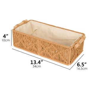 Purple Macrame Storage Basket, Boho Woven Decor Organizer for Countertop Toilet Tank Shelf Cabinet Bathroom Living Room Entryway