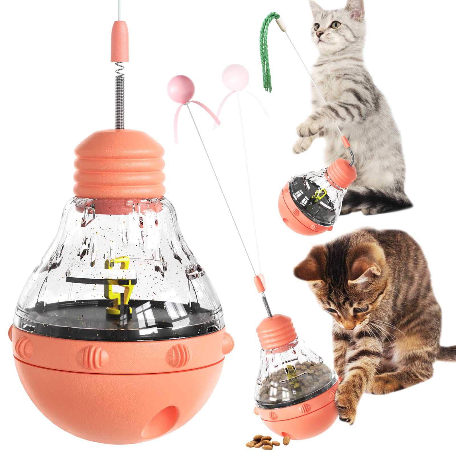 TLKNG Cat Interactive Toys for Indoor Cats Kitten Wand Toy Weight Loss Kitty Funny Balls Slow Food Dispenser Feeder Treat Dispensing Feeding Pet Supplies Birthday Gift A